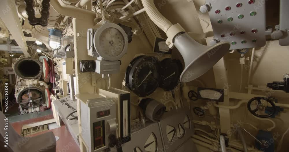 Vidéo Stock Submarine steering wheel. Сhair of navigator and actual ...