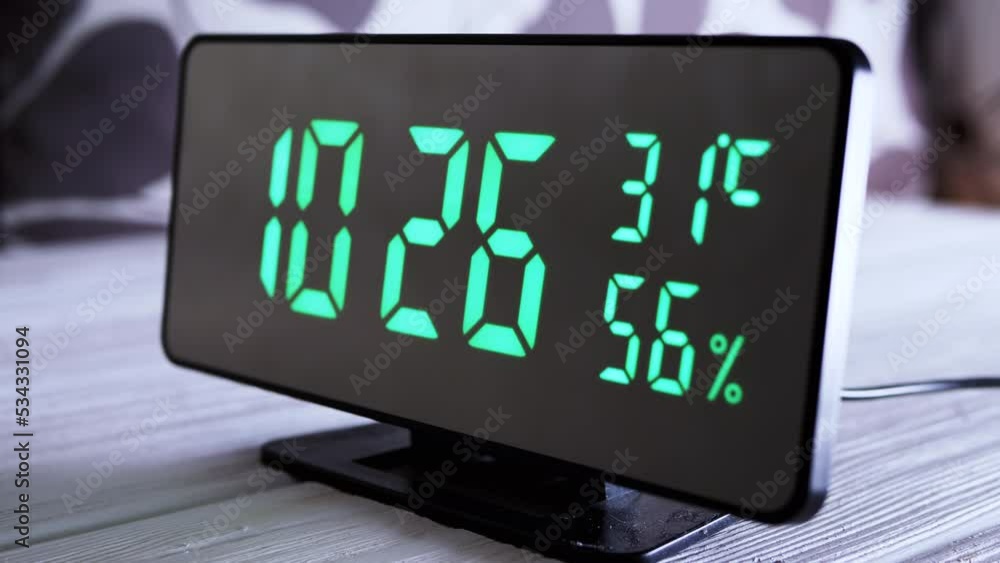 Digital Clock Showing Time on Green Display 10:26 AM, Temperature, Air ...