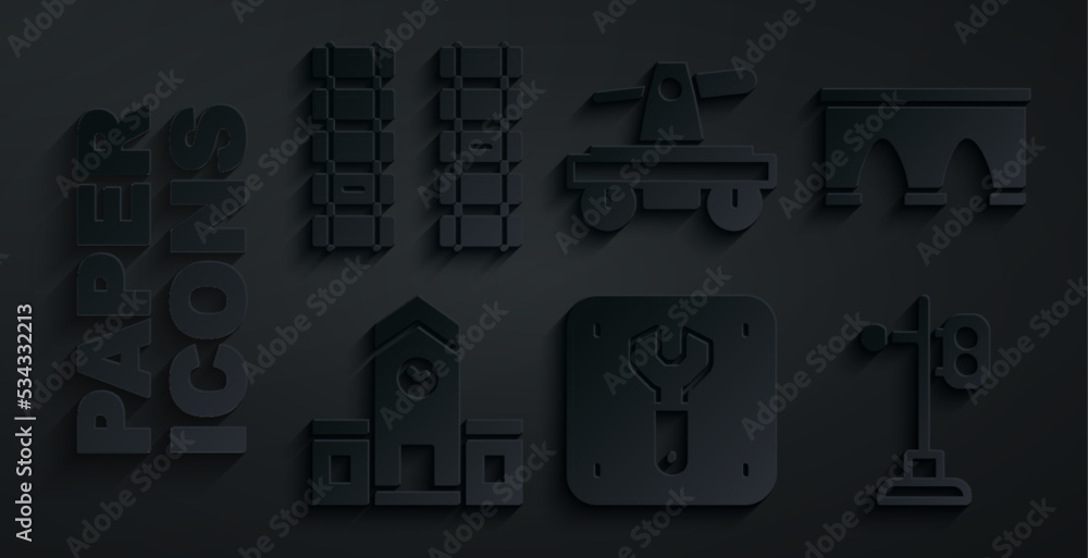 Set Repair of railway, Bridge for train, Railway station, Train traffic ...