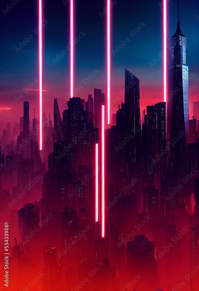 Ilustrace „science Fiction Futuristic Cyberpunk Neon Night City Street Art Illustrationmodern