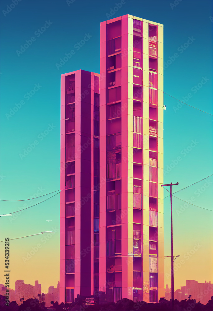 Anime Futuristic City one building Skyline Scenery Art Illustration ...