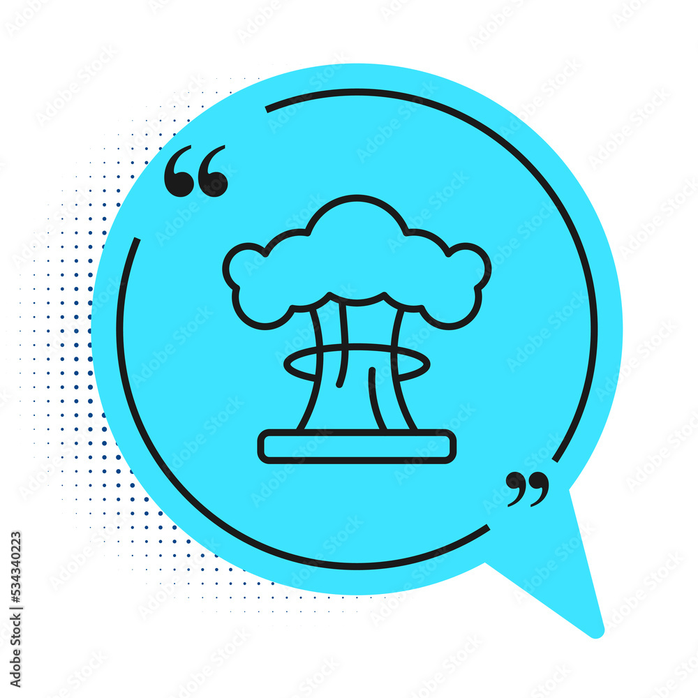 Black line Nuclear explosion icon isolated on white background. Atomic ...