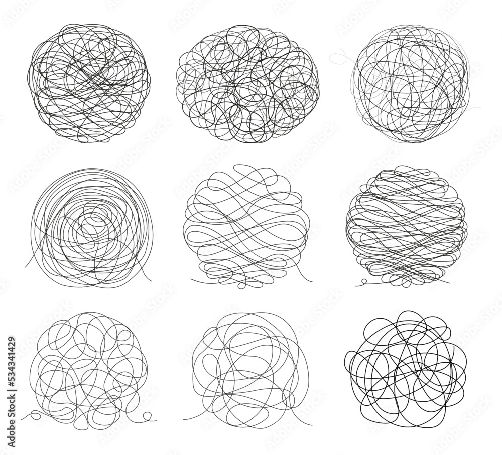 Confused messed up thoughtsicon set. Depressed mental state before ...