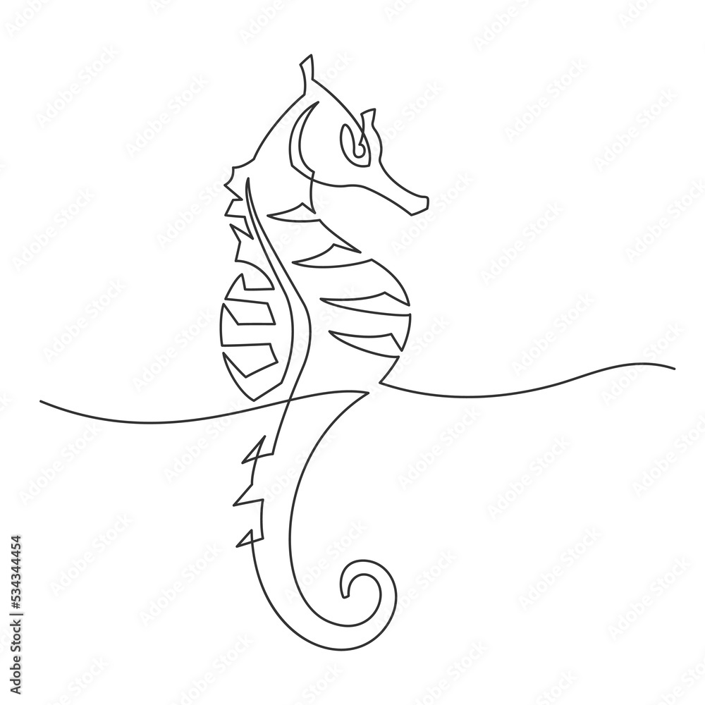 Continuous line drawing of Seahorse. Vector illustration. Stock Vector ...