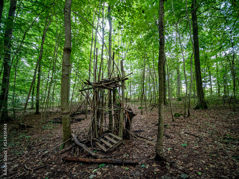 Kreative Bauten vom Waldkindergarten im Wald Stock Photo | Adobe Stock
