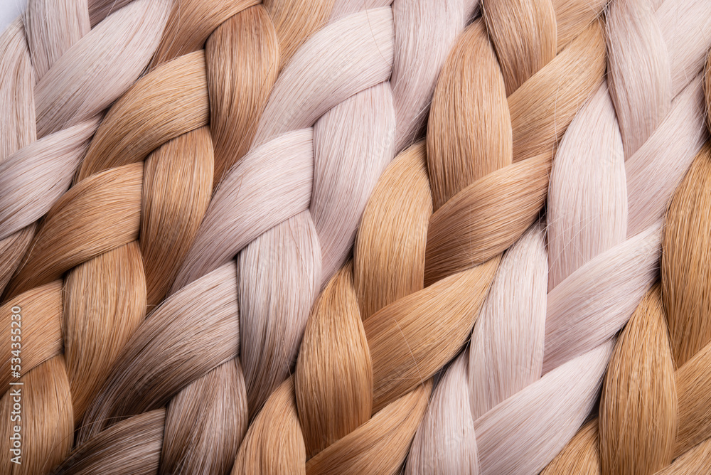 Braid of natural hair close-up. Blonde braids. Texture or background of ...