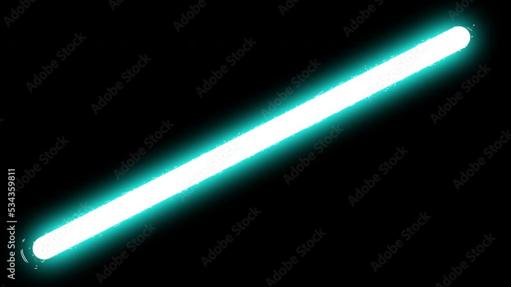 Lightsaber animation with a blue glow on a black screen. Energy weapons ...