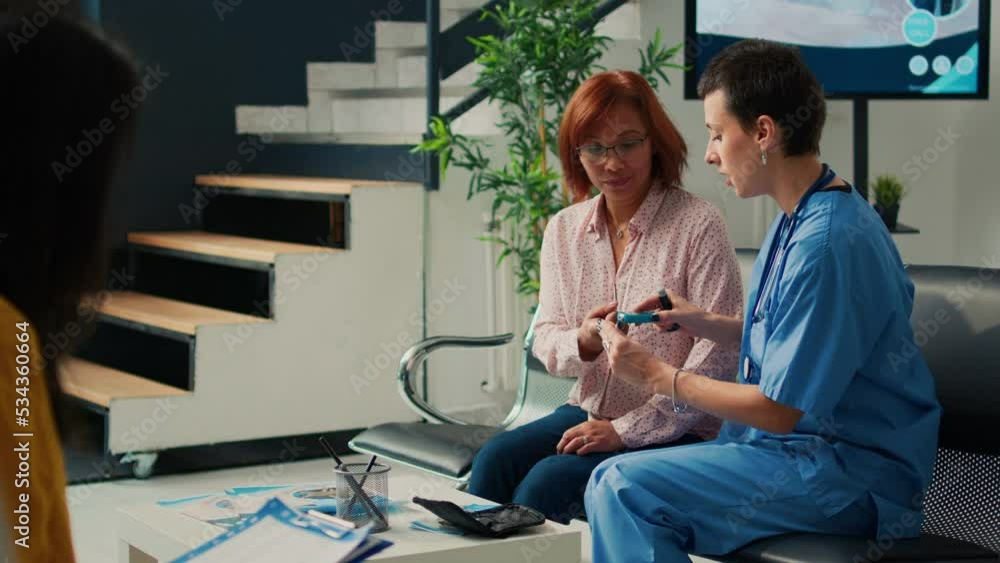 Diverse people doing diabetes examination with glucometer to measure ...