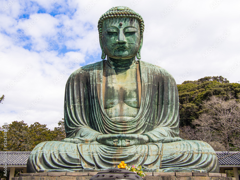 The bronzed Great Buddha of Kamakura or Kamakura Daibutsu dates back to ...