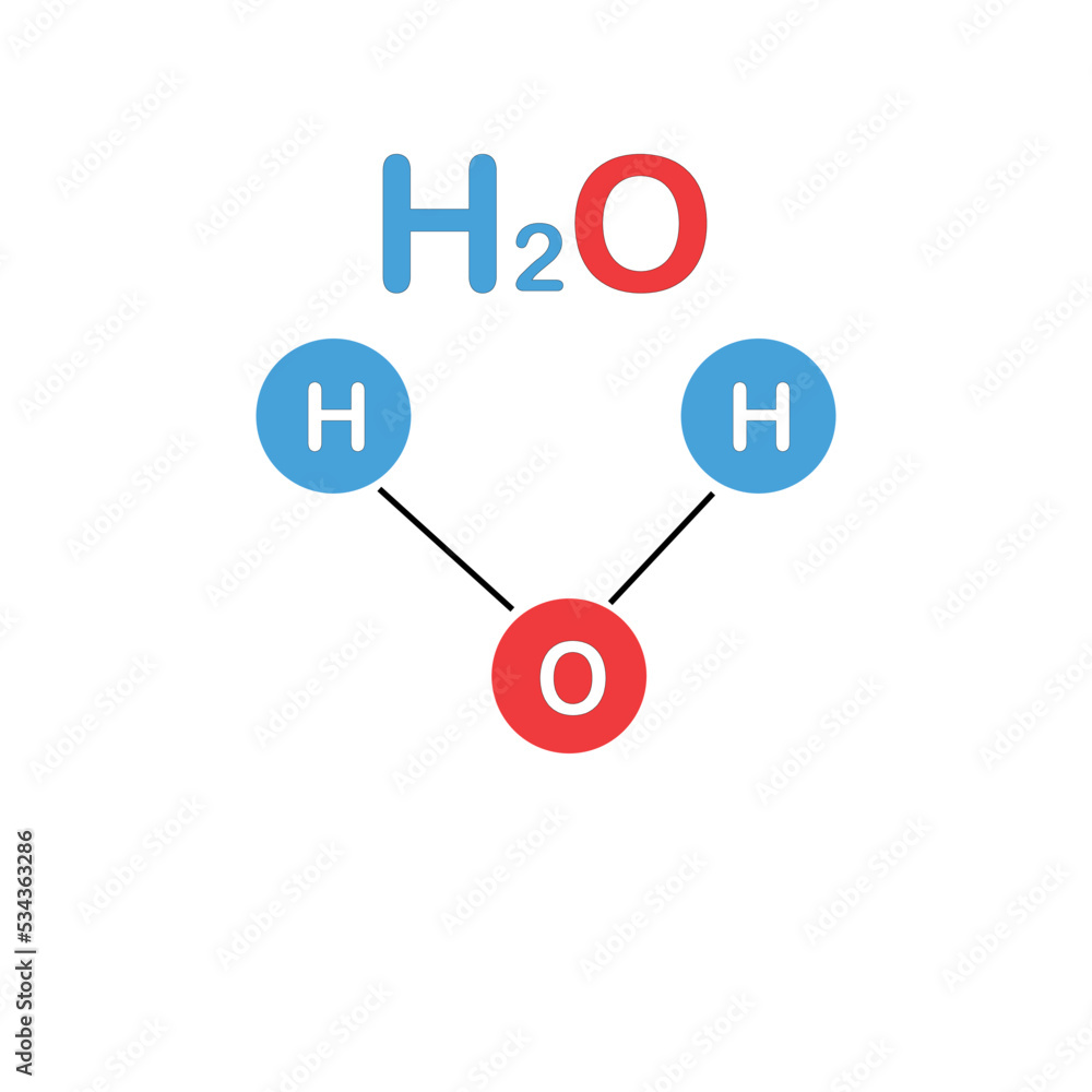 H2O water molecule icon consisting of oxygen and hydrogen. Flat. Vector ...