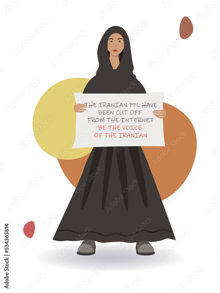 Girl in full growth in a hijab with a poster in her hands. Rally and ...