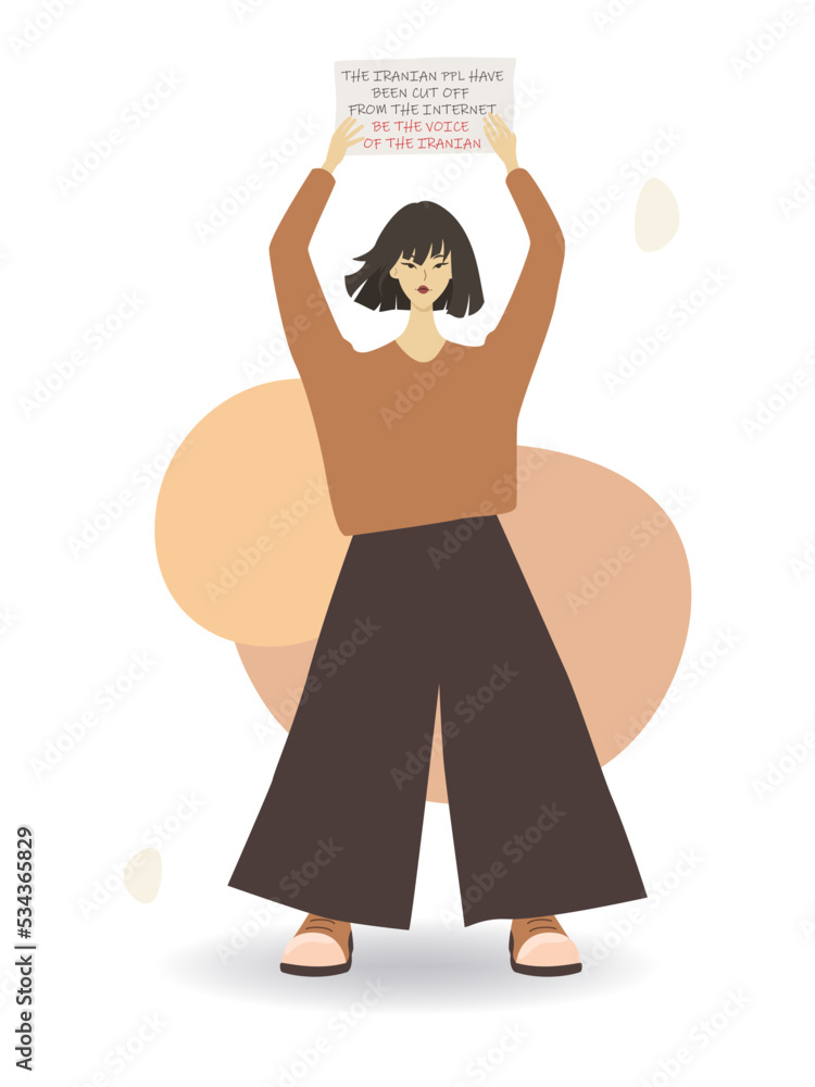 Girl in full growth with a poster in her hands. Rally and protest in ...