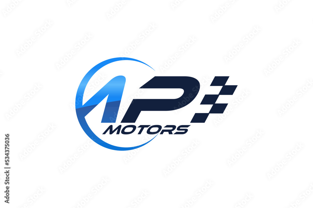 MP motor sport initial logo design racing car garage workshop icon ...