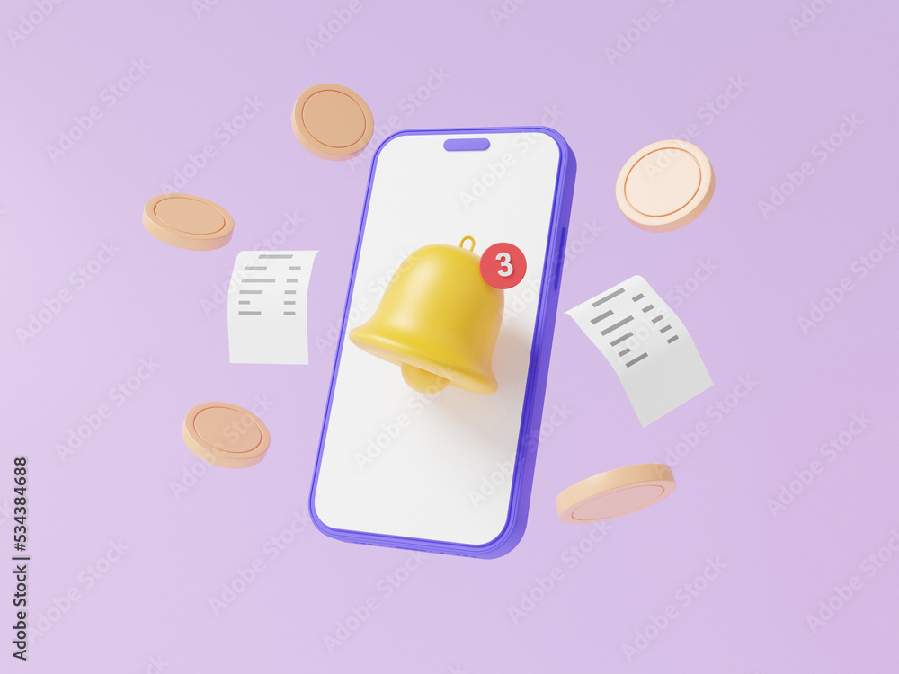 Notification bell via mobile phone app bill online payments credit card ...