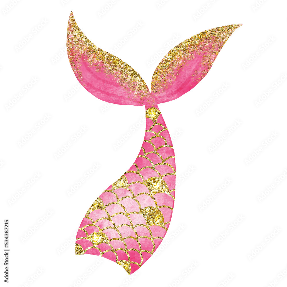 pink glitter watercolor Mermaid tail Stock Illustration | Adobe Stock