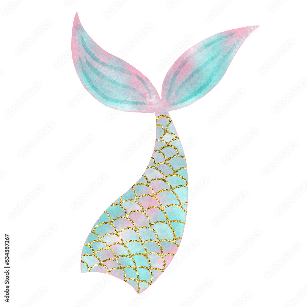blue watercolor Mermaid tail Stock Illustration | Adobe Stock