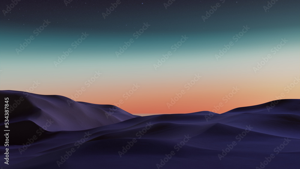 Sunset Landscape, with Desert Sand Dunes. Scenic Modern Wallpaper with ...