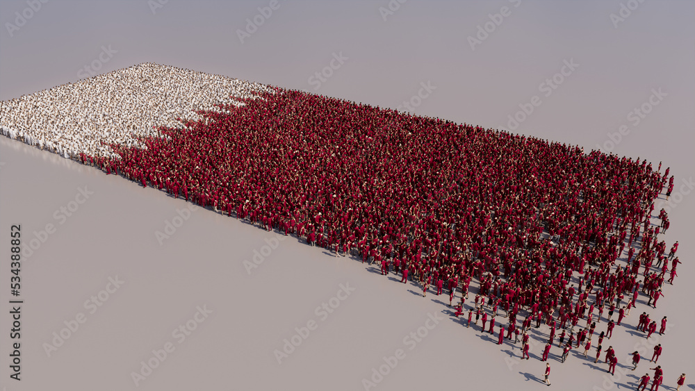 Aerial view of a Crowd of People, gathering to form the Flag of Qatar ...