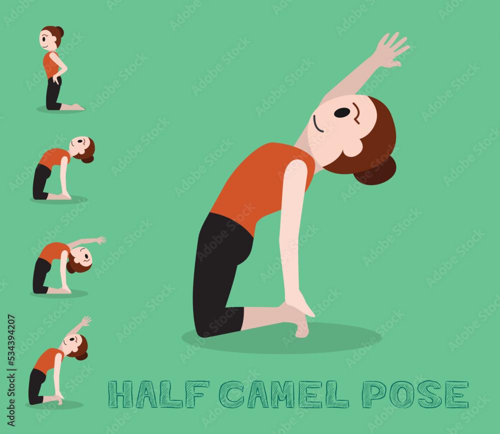 Yoga Tutorial Half Camel Pose Cartoon Vector Illustration Stock Vector ... Yoga Tutorial Half Camel Pose Cartoon Vector Illustration Stock Vector ...