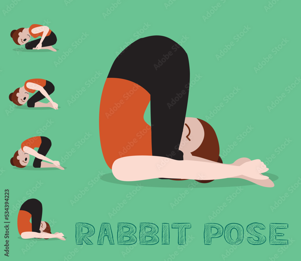 Yoga Tutorial Rabbit Pose Cartoon Vector Illustration Stock Vector ...