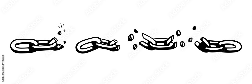 Broken chain with shatters as symbol of strength and freedom. Sketch of ...