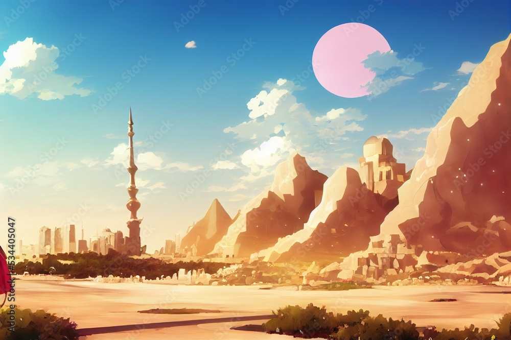 Qataranime style 2d background illustration cartoonish style, high ...