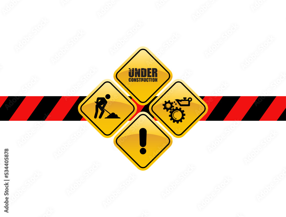 Vector image of the stub for the site. Under construction. Square signs ...