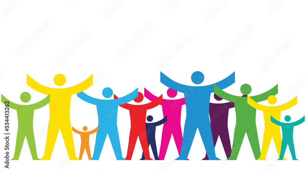 Colorful peoples design for teamwork concept. Rows of diverse stick ...