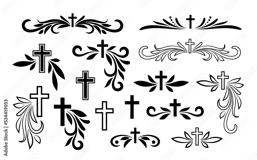 Funeral ornamental decorations. Vector memorial design elements. Border ...