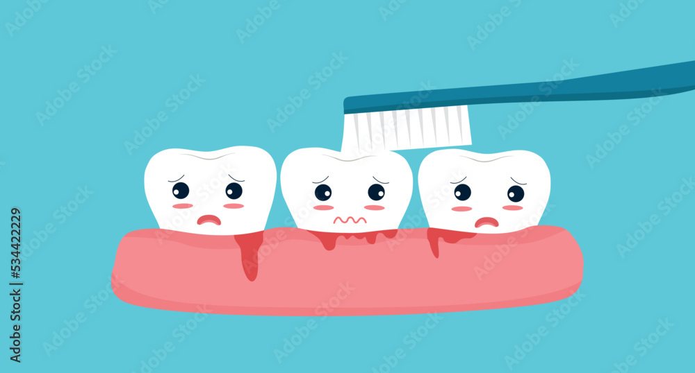 Brushing teeth with bleeding gum or gingivitis inflammation Stock ...