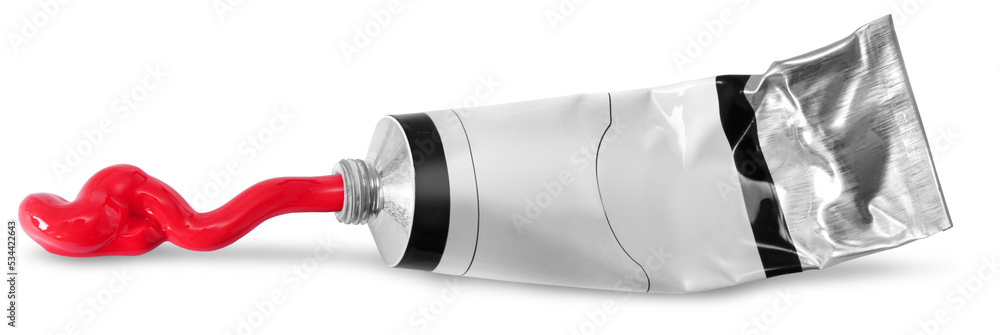 Oil paint artist red color tin tube squeezed isolated Stock ...