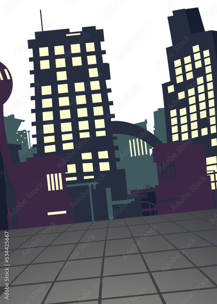 City buildings cartoon comic book pop art future skyline background ...