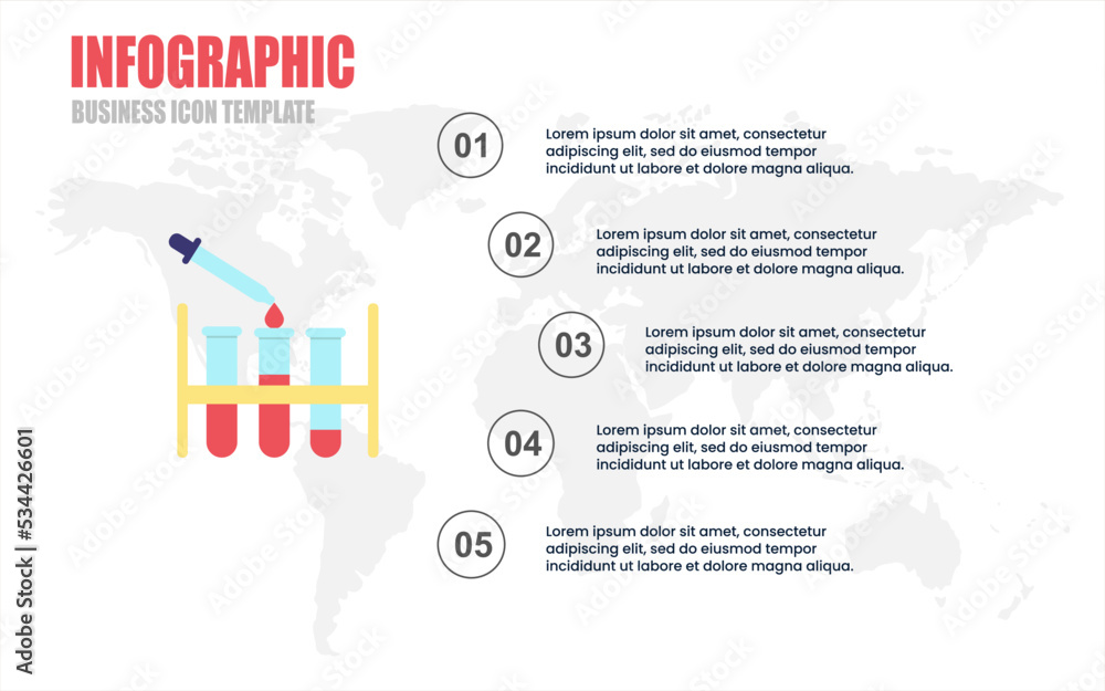Presentation infographic template of laboratory icon with five ...