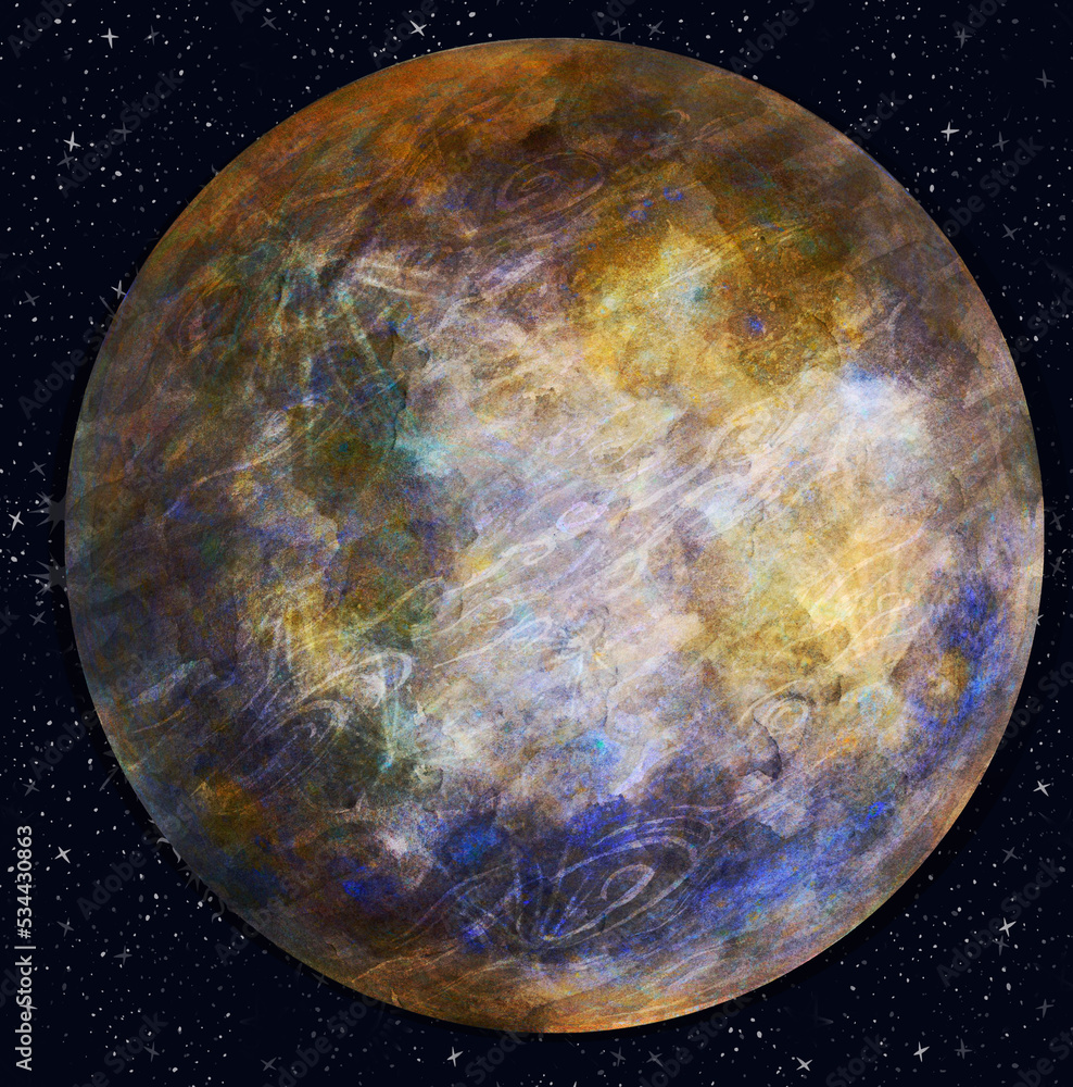 Planet Mercury. Watercolor drawing of the solar system on a starry ...