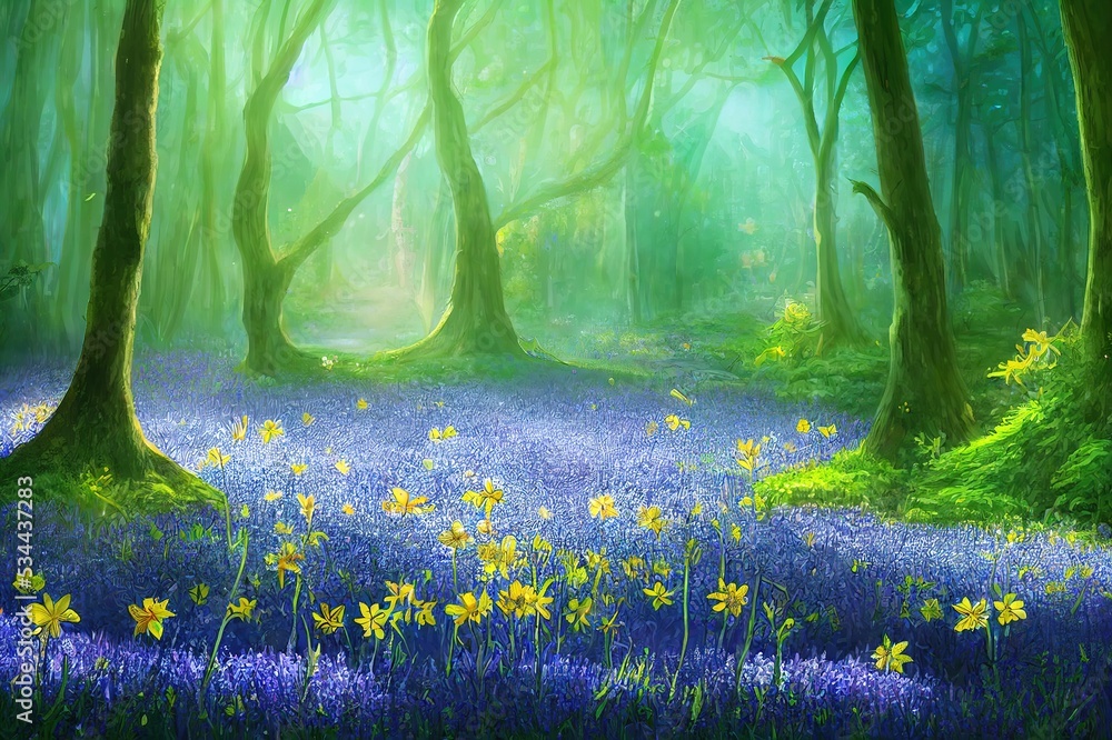 Bluebells Flowers in Fantasy magical garden in enchanted fairy tale elf ...
