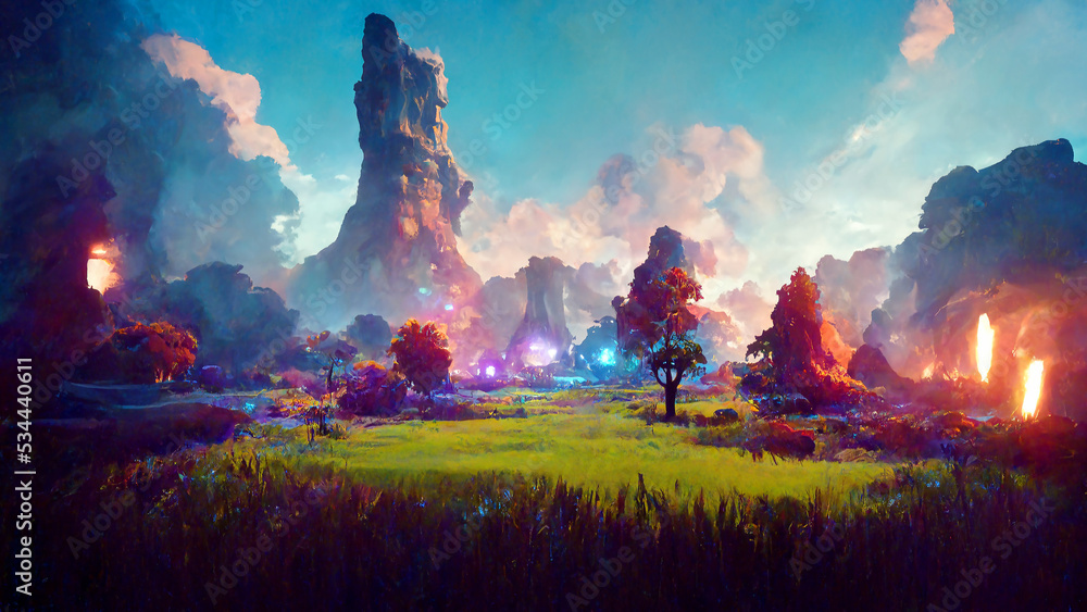 fantasy landscape, metaverse, virtual space, virtual reality, digital ...