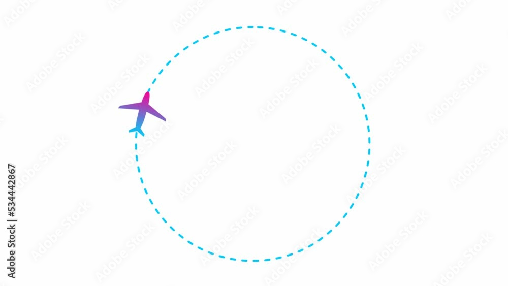 Animated pink and blue frame. Plane flies along circle a trajectory ...