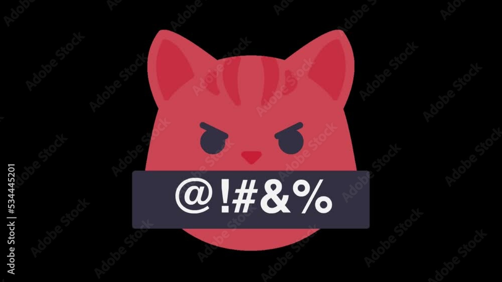Animated Cat Cursing Emoji Angry Emoticon Black Screen 4K Stock Video ...
