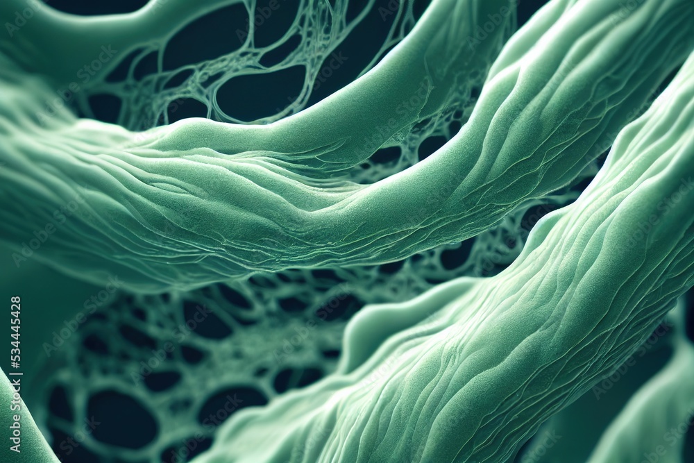 Bacteria fibers under microscope. Cell structure of virus microorganism ...