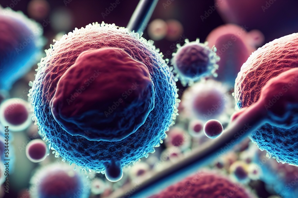 Cancer malignant cells. Bacteria molecules. Abnormal modifying ...