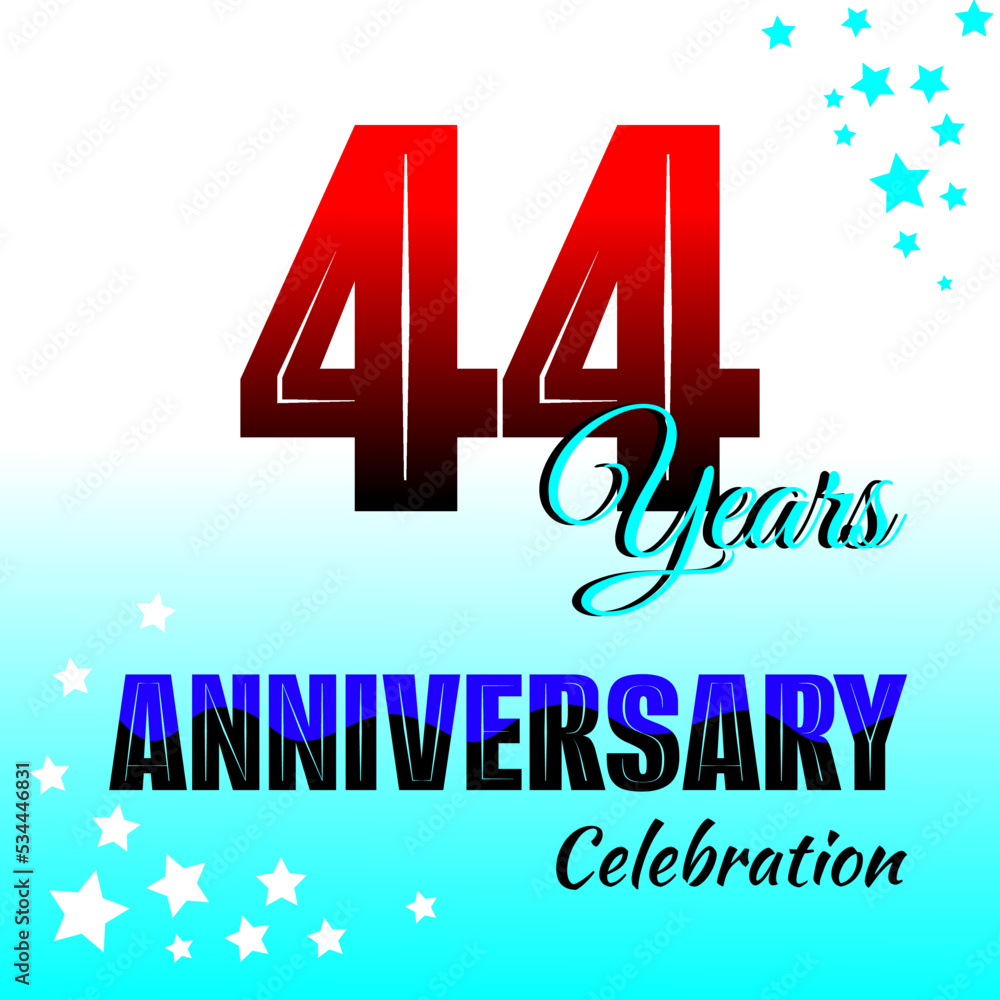 44th birthday celebration background. Red gradient colored numbers and ...