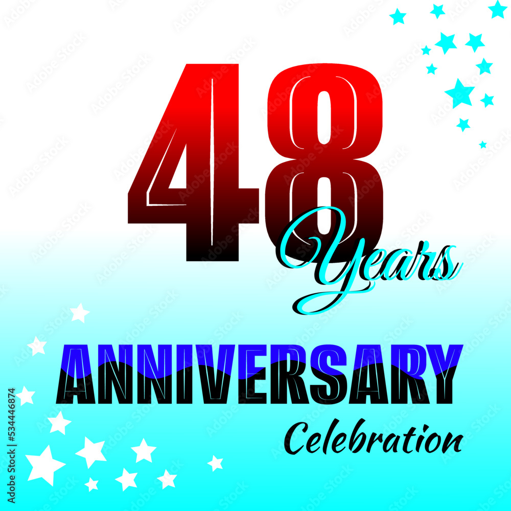 48th birthday celebration background. Red gradient colored numbers and ...