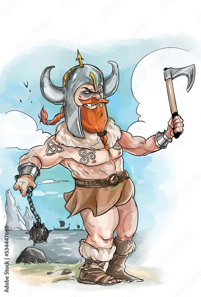 Cartoon illustrationof viking warrior . Stock Illustration | Adobe Stock