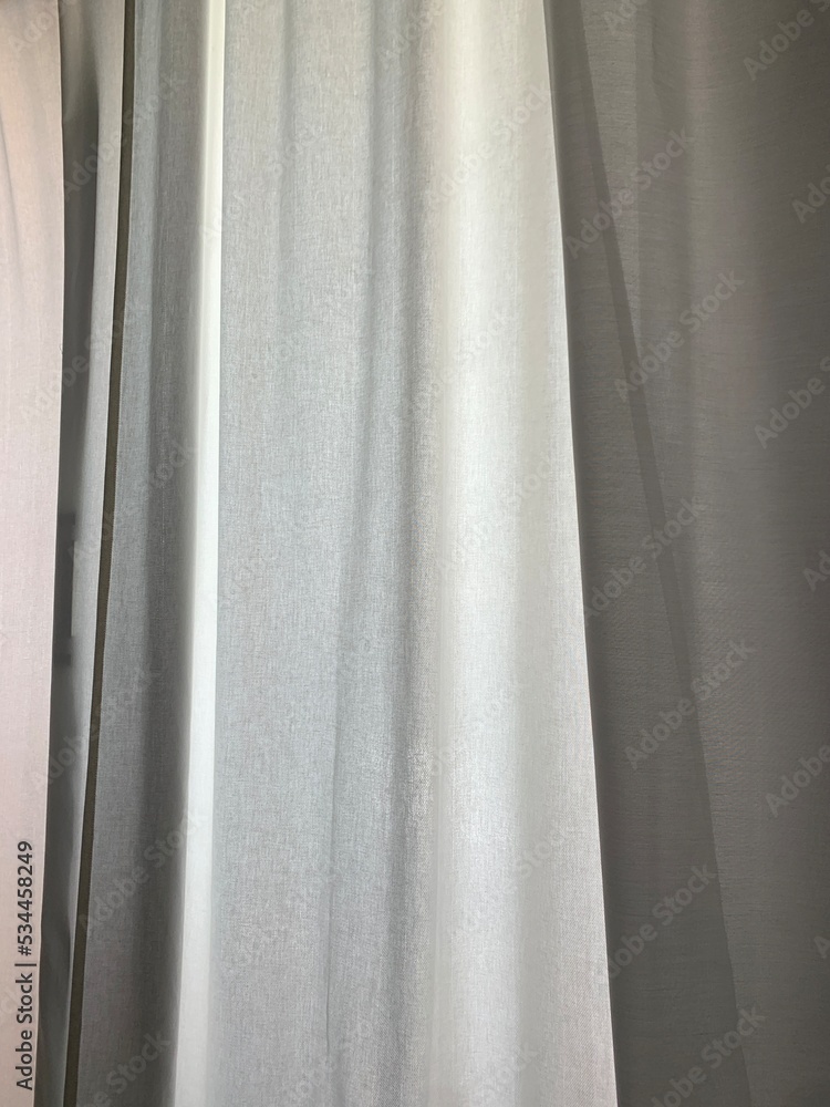 Abstract silhouette scene with white sheer curtain inside window in ...