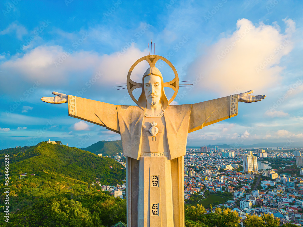 VUNG TAU, VIETNAM, SEP 24 2022 - Top view of Vung Tau with statue of ...