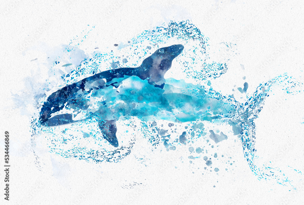 Abstract ocean whale watercolor background for textures or backgrounds ...