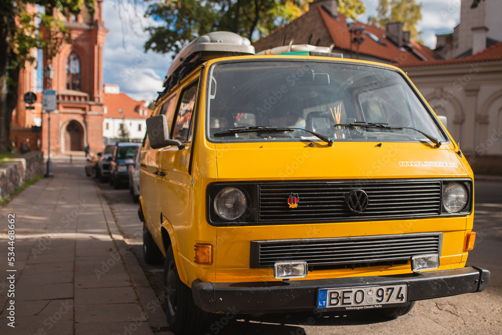 Vilnius, Lithuania - September 24, 2022: Yellow volkswagen tourist bus ...