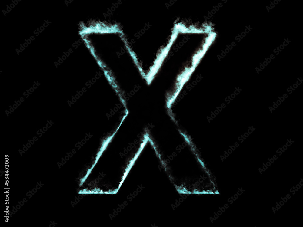 Neon flame letter X. Font outline ocean blue fire. Stock Photo | Adobe ...