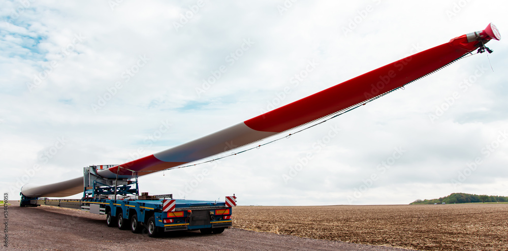 Wind turbine under construction. Blade for wind turbines close up ...