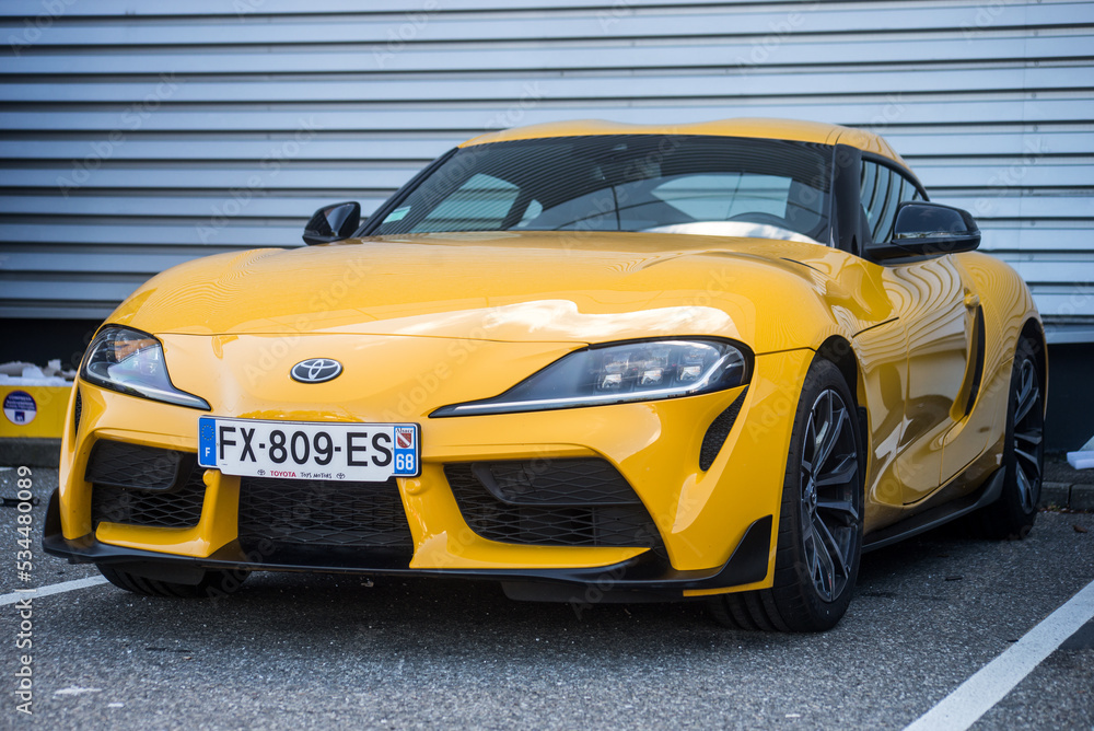 Mulhouse - France - 11 September 2022 - Front view of yellow toyota ...